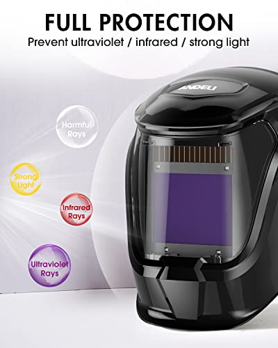 ANDELI True Color Solar Power Auto Darkening Welding Helmet 3.94"X3.2" Large Viewing Screen, 4 Arc Sensor Wide Shade 4~5/9-9/13 for TIG MIG Arc Weld Grinding Welder Mask
