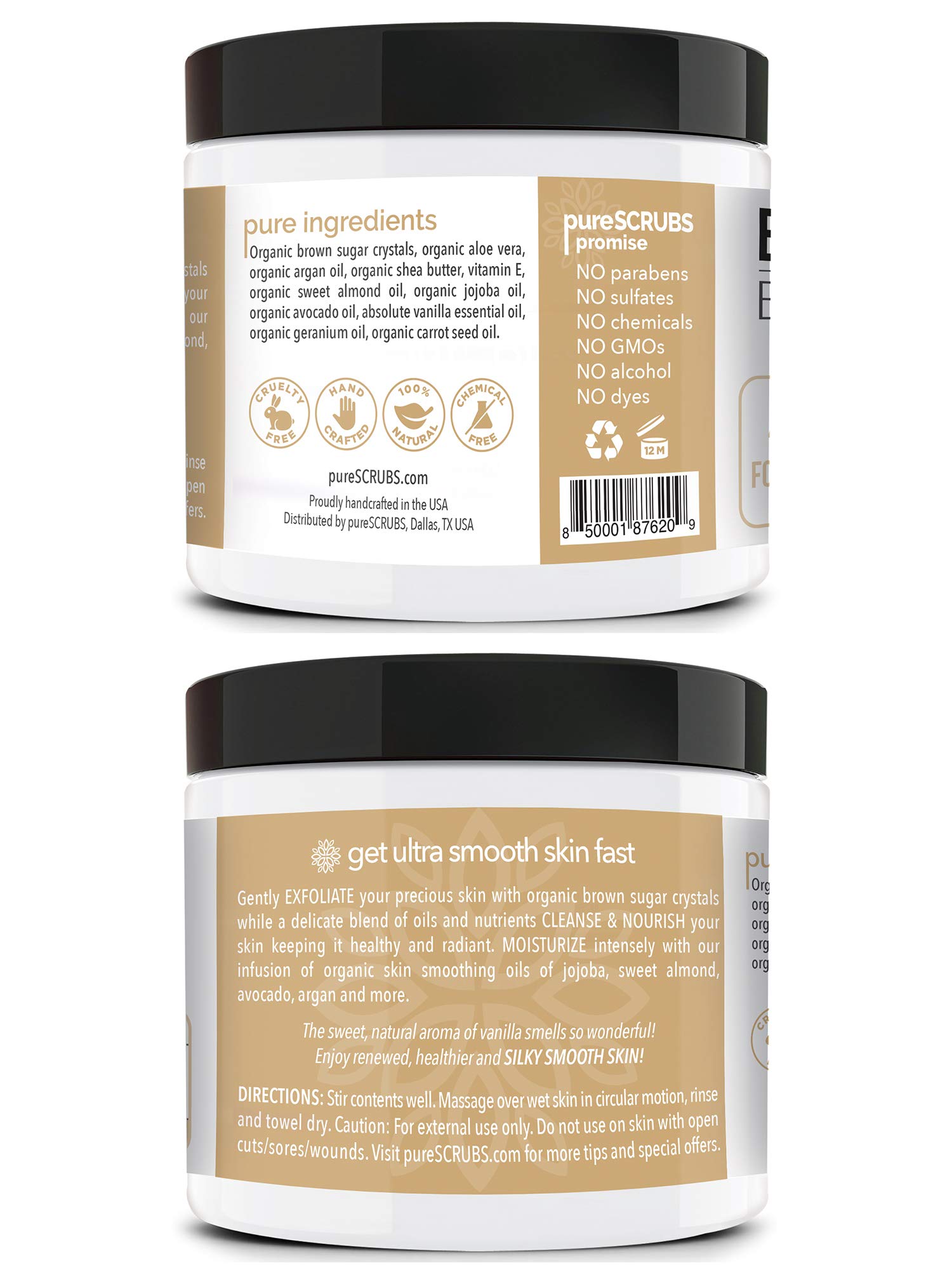 pureSCRUBS Premium Vanilla Brown Sugar Scrub | Face, Feet & Full Body Scrub | Large 16oz Jar Includes Wooden Spoon, Loofah & Mini Exfoliating Bar Soap