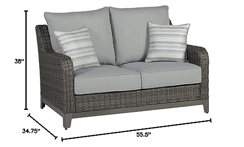 Signature Design by Ashley Outdoor Elite Park Patio Wicker Loveseat with Cushion, Gray