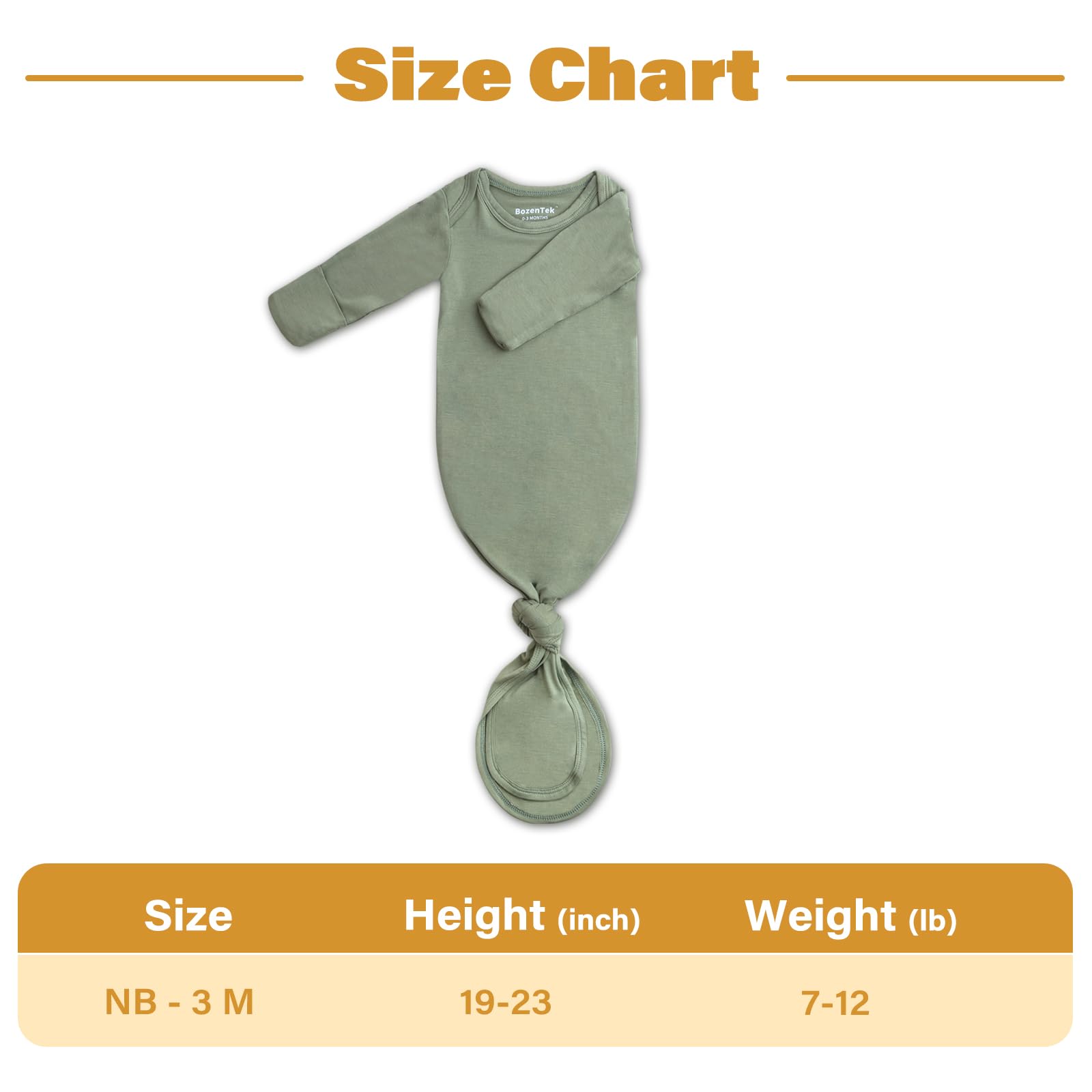 Baby Knotted Gown with Hat Set for Newborn Boy Girl, Ultra Soft Tie Gown with Mitten, Long Sleeve Infant Sleeper 0-3 M Grey Green