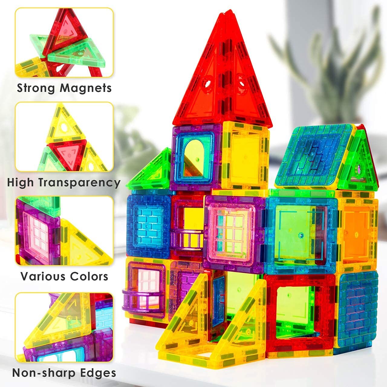 Batlofty 178 PCs Magnet Building Tiles 3D Magnetic Building Blocks for Kids, Toddlers Age 3+, Children's Toy with Car Sets