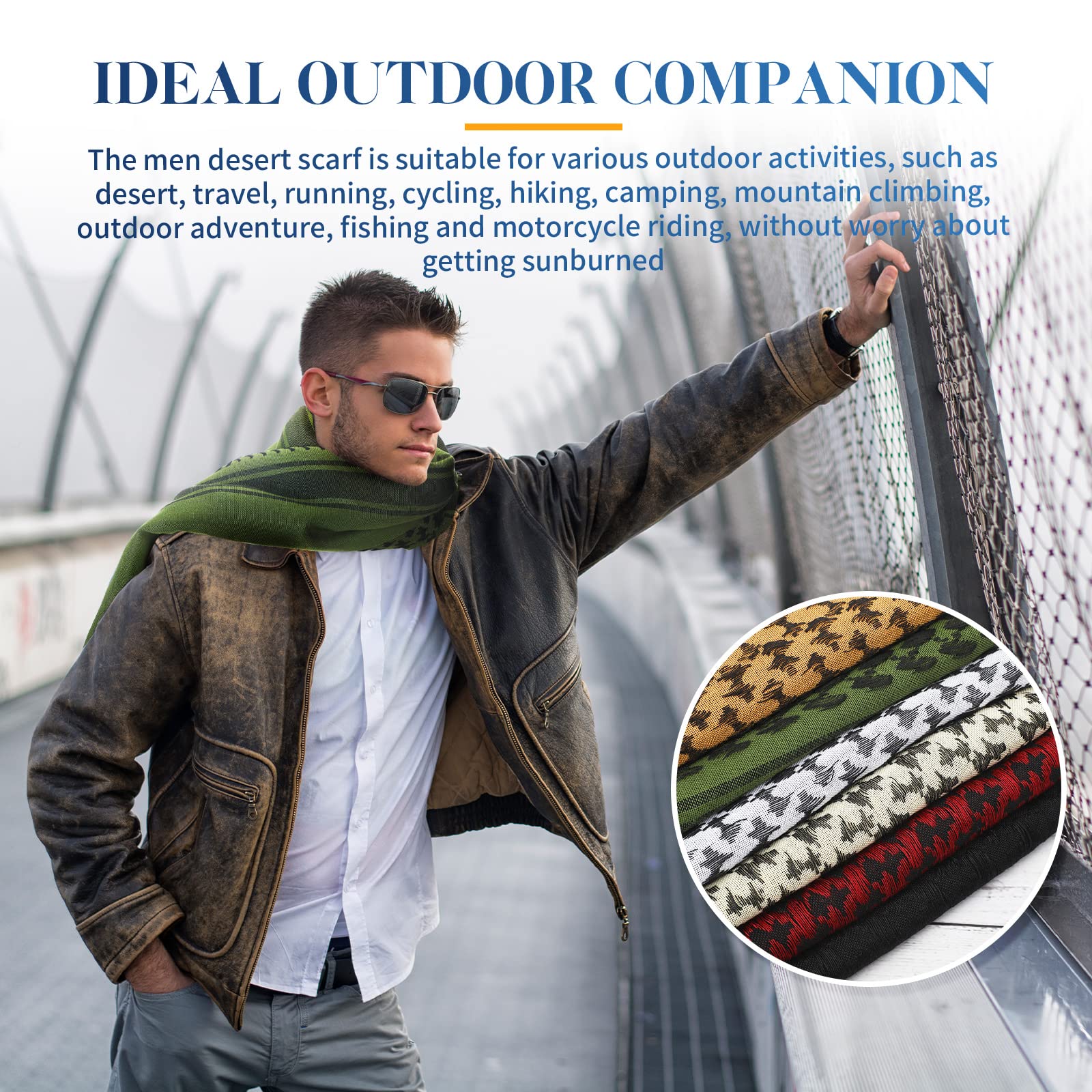 6 Pcs Military Shemagh Tactical Desert Scarf Shemagh Scarf Men Neck Head Wraps for Men Cotton Keffiyeh Arab Wrap with Tassel, 43 x 43 Inch