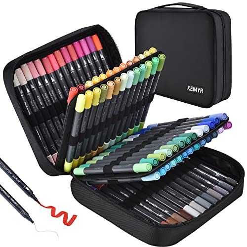 Dual Brush Marker Pens, 80 Colors Art Markers Set with Fine Tip and Brush Tip for Kids Adult Coloring Book Bullet Journaling Note Taking Planner Hand Lettering Calligraphy Drawing Art Supplies Kit