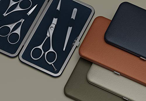 Suvorna Beard & Mustache trimming kit with Beard Scissors, Mustache Scissors, Facial Hair Scissors, Grooming Scissors, Ear Scissors, Nose Scissors, Eyebrow Scissors, and Tweezer Men. (4 Pcs Blue)