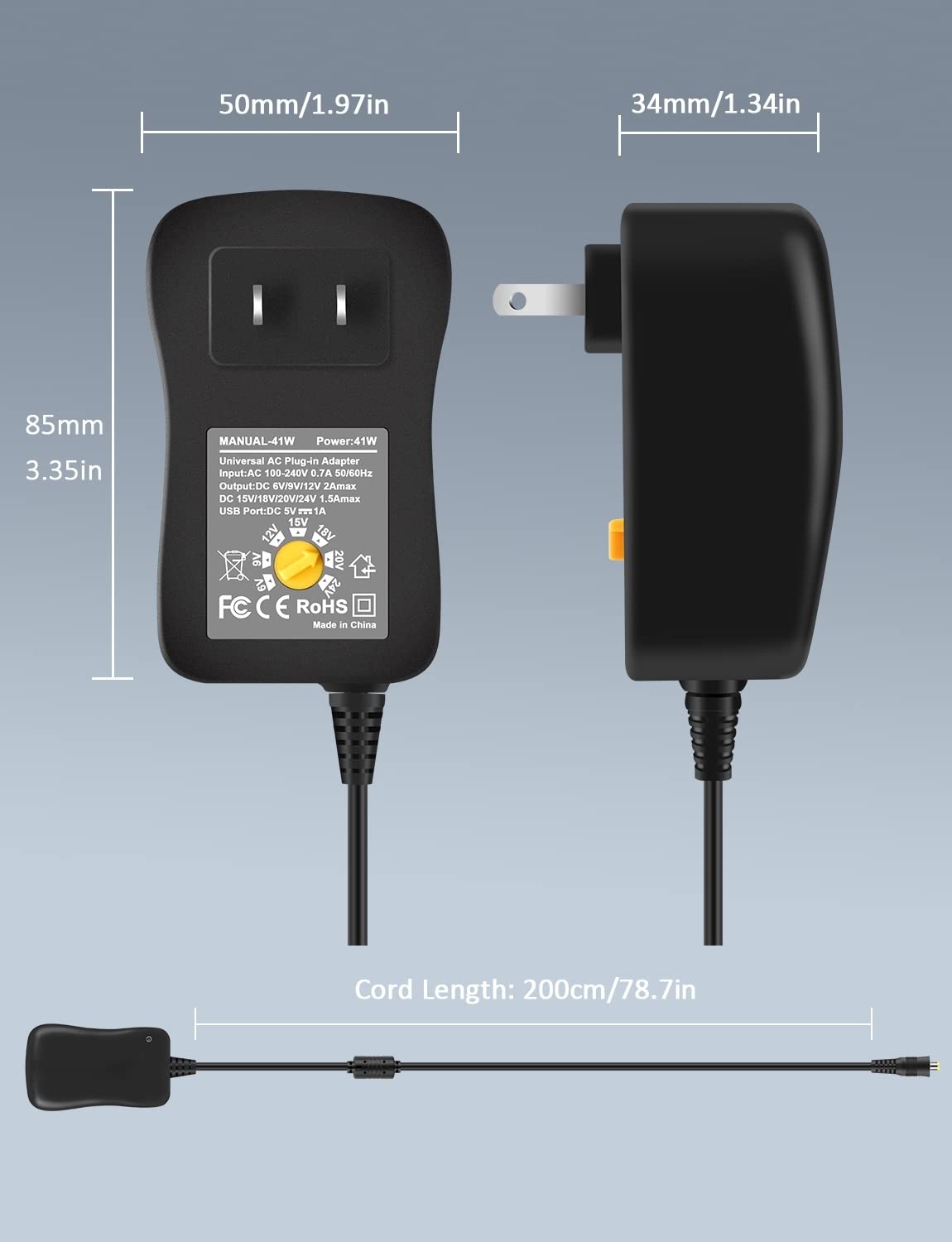 41W AC Adapter, Universal AC DC Power Adapter, AC/DC Power Supply 100-240V 50/60HZ 6V 9V 12V 2A 15V 18V 20V 24V 1.5A Adjustable Switching Adapter with 8 Tips for LED Strip Light, Camera,Router,Speaker