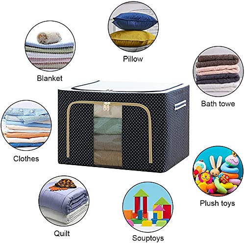 Storage Bins for Clothes , Oxford Cloth Closet Organizer Boxes with Clear Windows & Zippers & Metal Fraem, Foldable Large Capacity Storage Box Great for Clothes,Closets, Bedrooms(2 Pack 22L Blue)…
