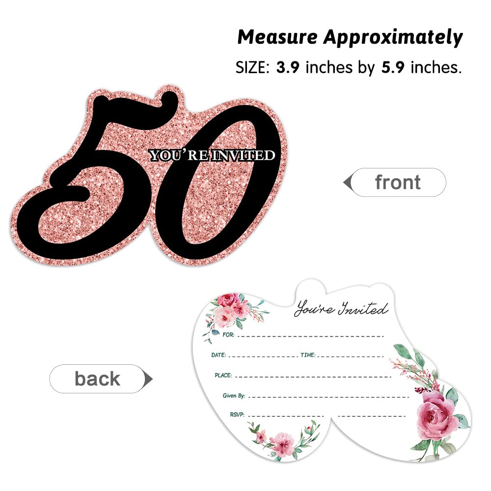Cusrtyh 15 Sheets 50th Birthday Party Invitations card with with 15 Envelopes,50th Birthday Party ,50th Celebration,Birthday Party Invitations Cards For Adults,Shaped Fill-In Invitations