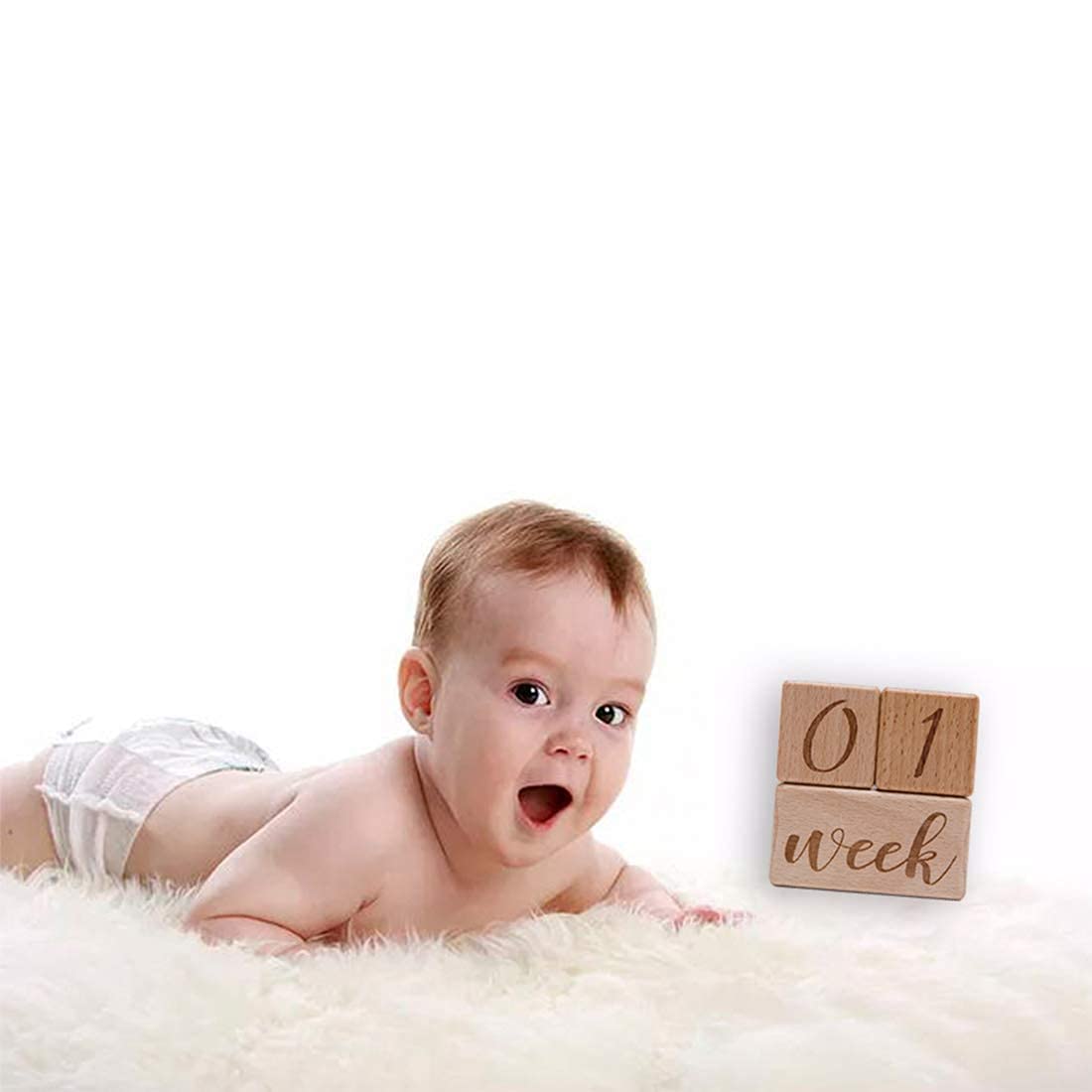 Baby Month Blocks Wooden Baby Milestone Age Blocks with Weeks Months Years, Baby Photoshoot Props, (Small Size,4cm)