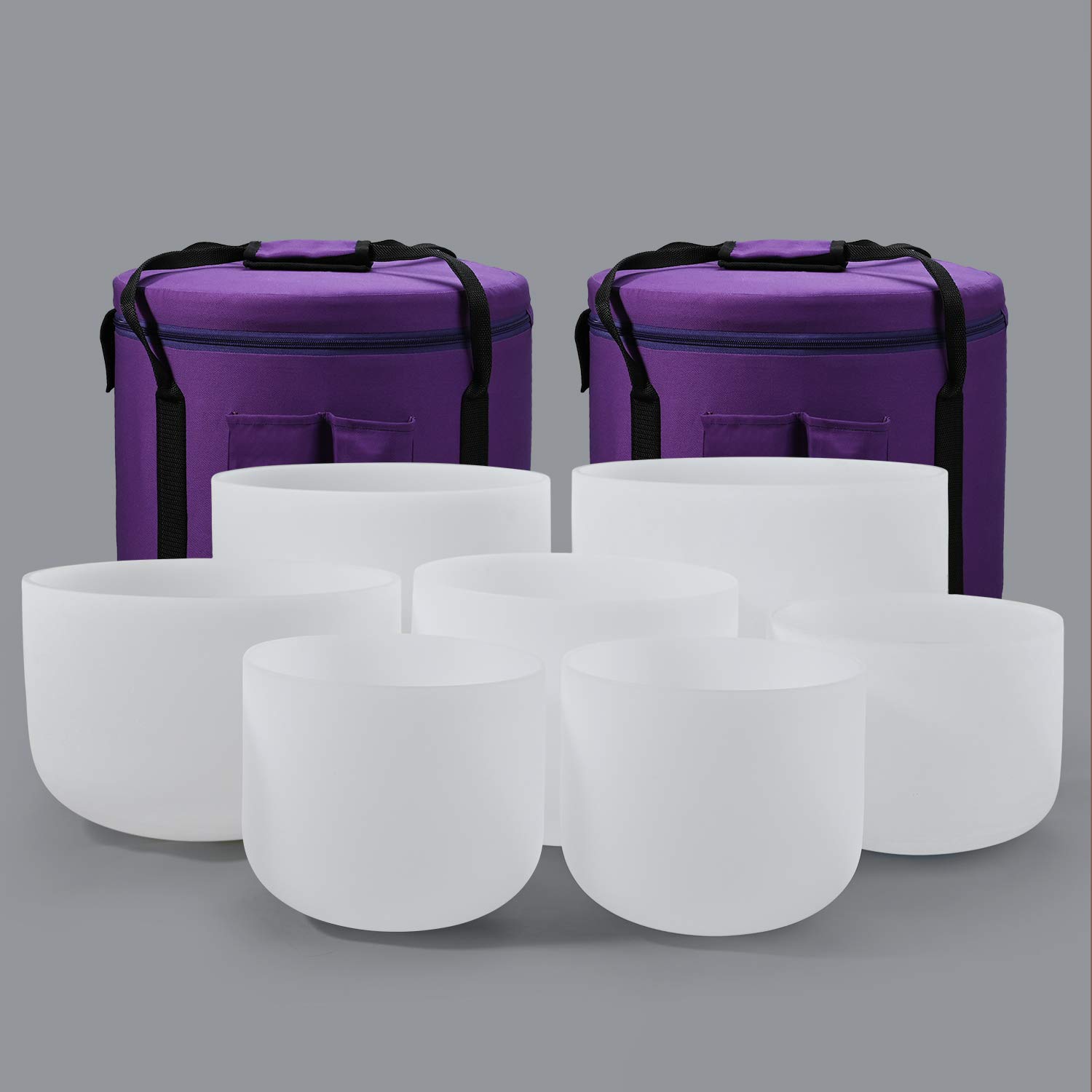 CVNC 432HZ 7-12 Inch Set Of 7 Pcs Frosted Quartz Crystal Singing Bowls With 2 Pcs Carrying Case bag Sound Healing