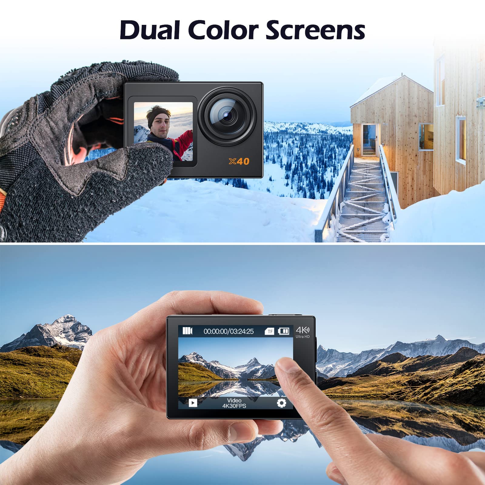 Action Camera 4K 20MP WiFi Waterproof Camera with Dual Screen, EIS, Sony Sensor, Remote Control, 131 Feet Underwater Camera with 2 1350mAh Batteries and Mounting Kits