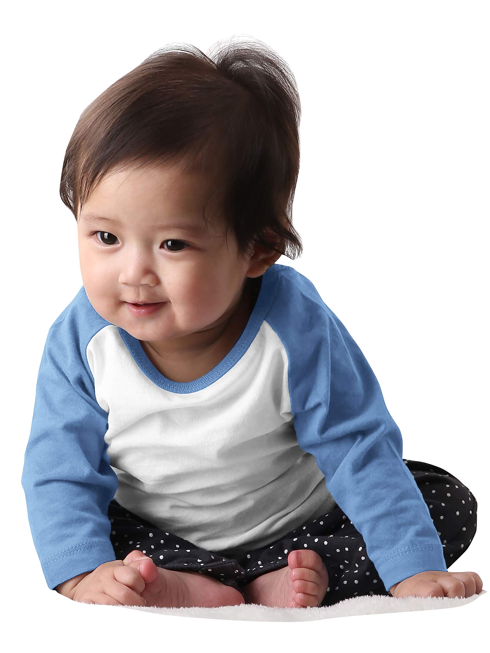 Hat and Beyond Infant Raglan 3/4 Sleeves Baseball Tee (24M, (Baby) 5bh03_White/Carolina_Blue)