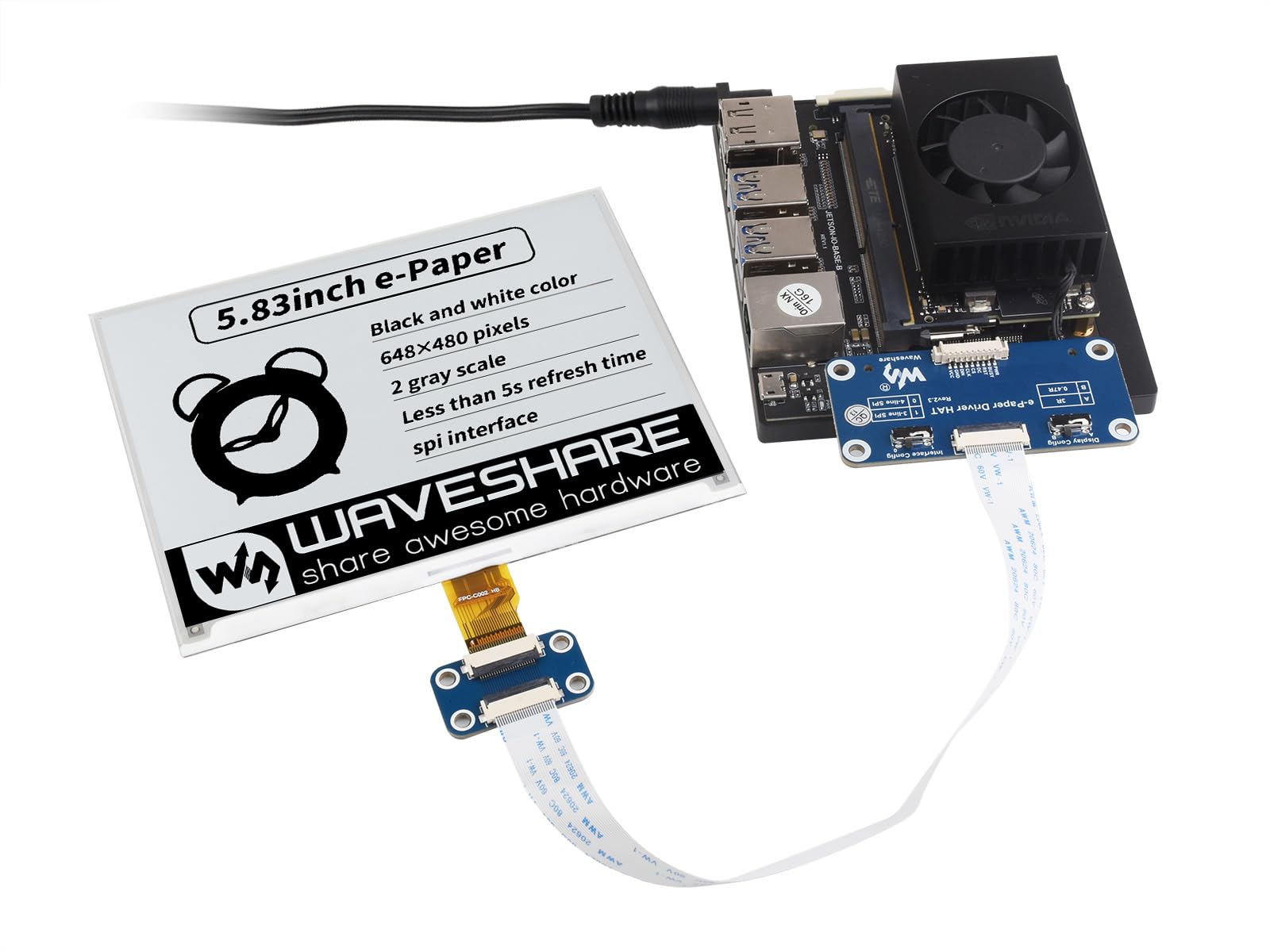 waveshare 5.83inch E-Paper E-Ink Display HAT Compatible with Raspberry Pi 4B/3B+/3B/2B/B+/A+/Zero/Zero W/WH/Zero 2W Series Boards 648×480 Pixels Black/White Dual-Color SPI Interface