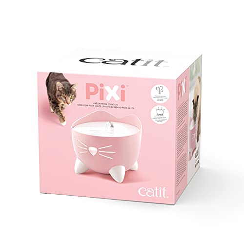 Catit PIXI Drinking Fountain – Cat Water Fountain with Triple Filter and Ergonomic Drinking Options, Pink