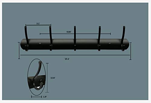 Haocute Wall Mounted Coat Rack Heavy Duty Coat Hooks with 5 Metal Hooks, 15 Inch Coat Hook Rail for Entryway, Kitchen, Bathroom, Living Room, Bedroom