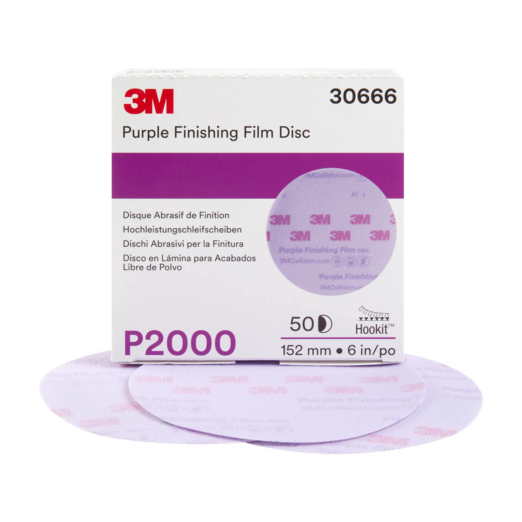 3M Hookit Purple Finishing Film Abrasive Disc 30666, 6 in, 2000+ Grade, 50 Pack, Clear Coat Sanding, Paint Finishing, Defect Removal, Long Lasting