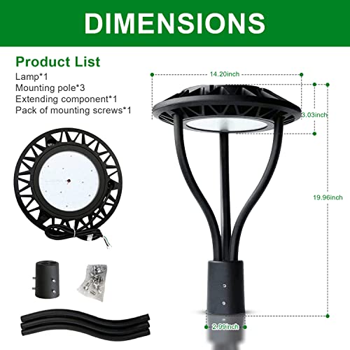 OSTEK Led Post Top Pole Lights with Photocell 40W LED Circular Parking Lot Area Light 5000K Outdoor Lamp Top Pathway Light Fixture IP65 DLC/ETL