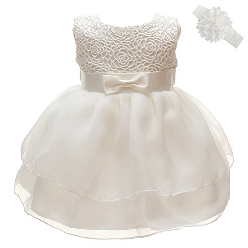 Coozy Toddler Baby Girl Dress Princess Christening Baptism Gowns Pageant Bow Formal Dresses (Ivory, 12M/12-15months)