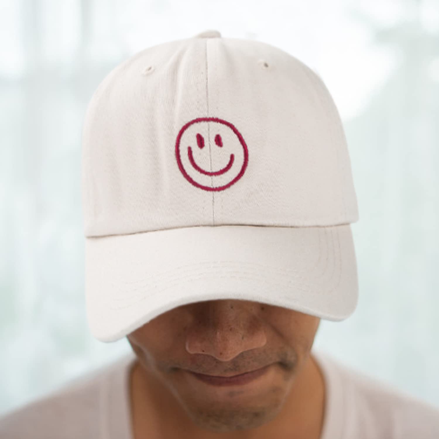 AJG Smiley Face Baseball Cap Men Women Cotton Adjustable Dad Hat Classic Casual Outdoor Unisex Trucker Hat (2Pack-Black&Yellow)