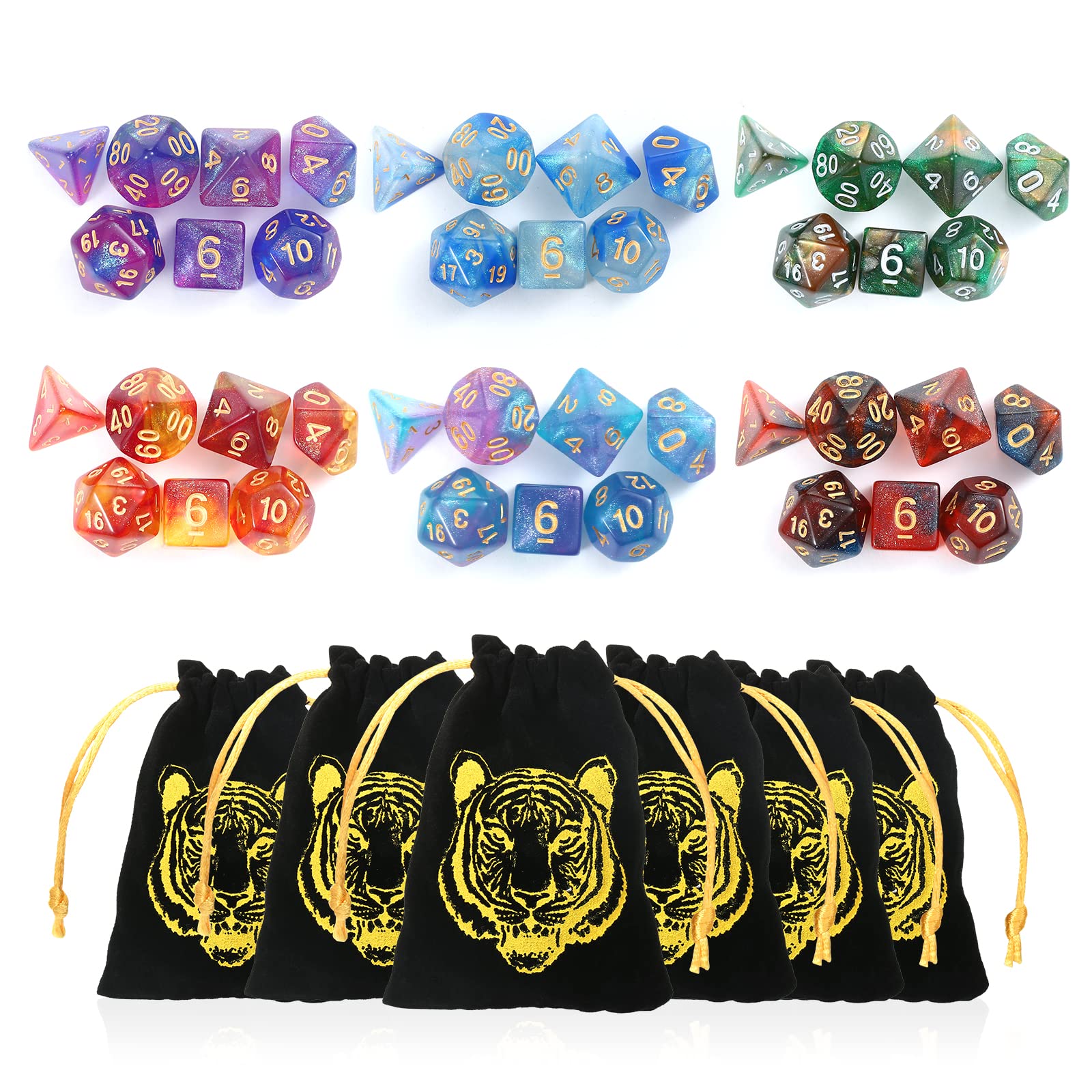 42PCS DND Dice Sets, Role Playing Dice with Pouches Acrylic Polyhedral Dice Sets for DND RPG MTG Table Game (D4 D6 D8 D10 D12 D20)