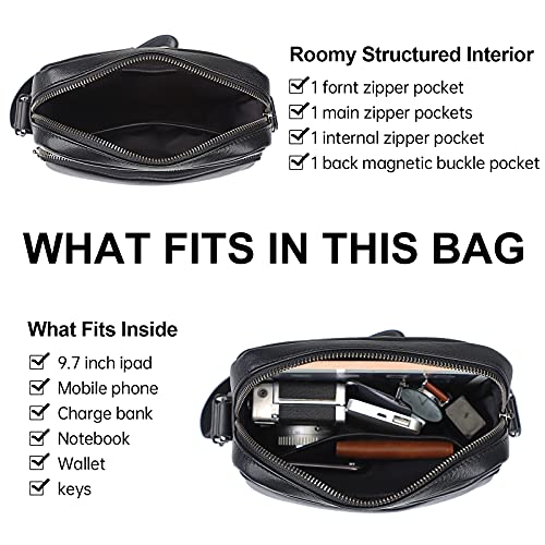 Augus Leather Messenger Crossbody Shoulder Bag for Men Work Business Casual Adjustable Straps (black-1)