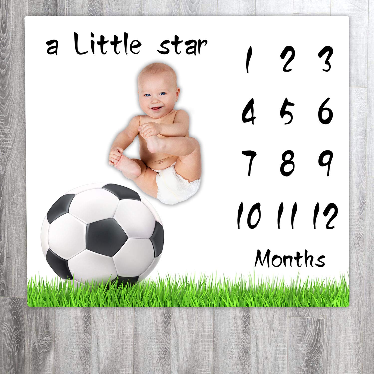 EARVO Baby Boy a Little Star Blanket, 40x40 inches Milestone Blanket Soccer Green Grass Photography Props Soft Fabric Blanket with Frame for Growing Babies EADS466