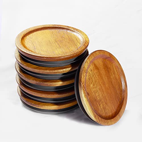 6 Pack Mason Jar Lids wide Mouth,Acacia Wood Ball Regular Mouth Lids,Reusable Mason Jar Lids With Food Grade Material Silicone Sealing Rings,Jar Wooden Storage Lids, regular, Brown…(86mm)