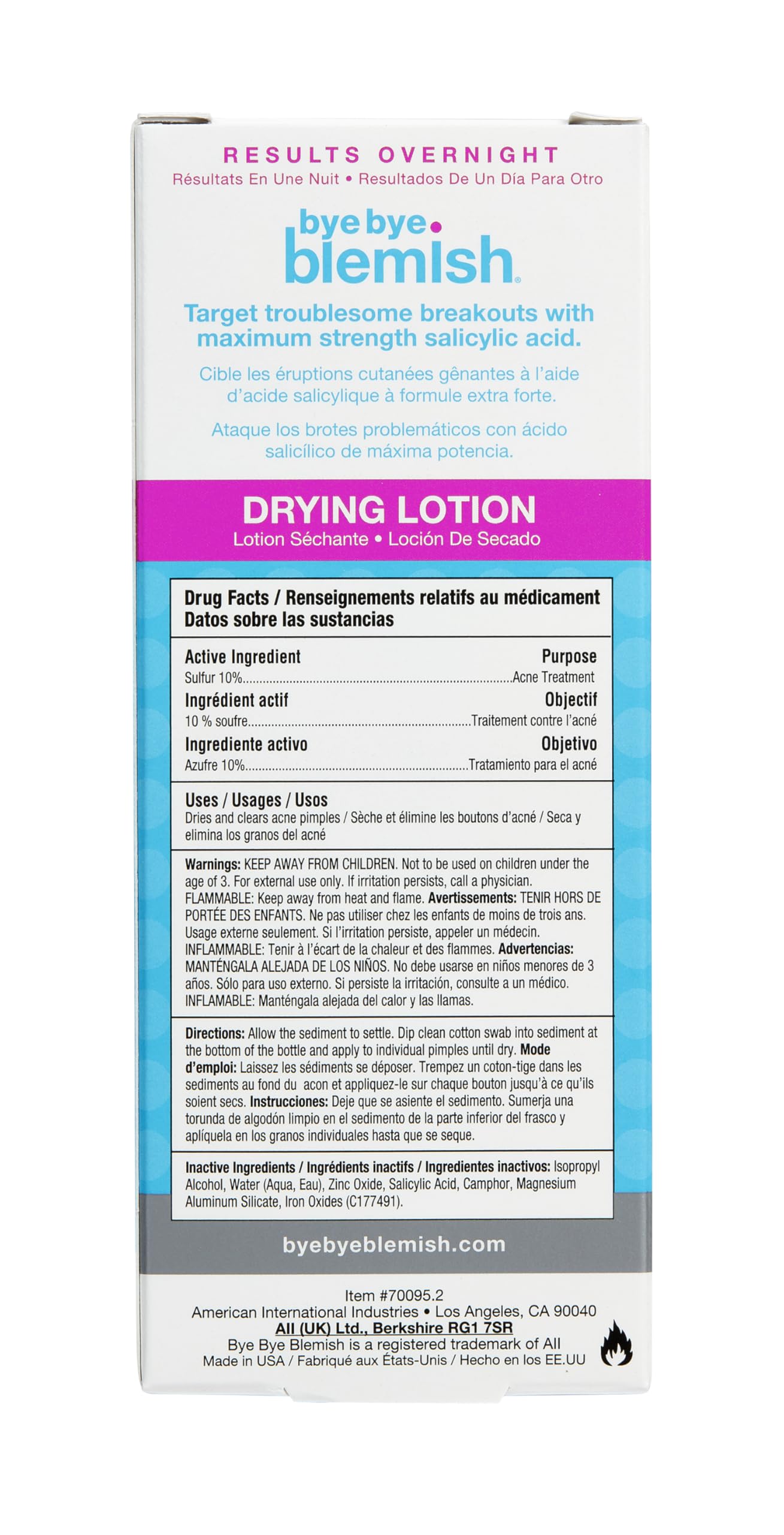 Bye Bye Blemish Acne Drying Lotion, Reduce Pimples Overnight 1oz, 1-Pack