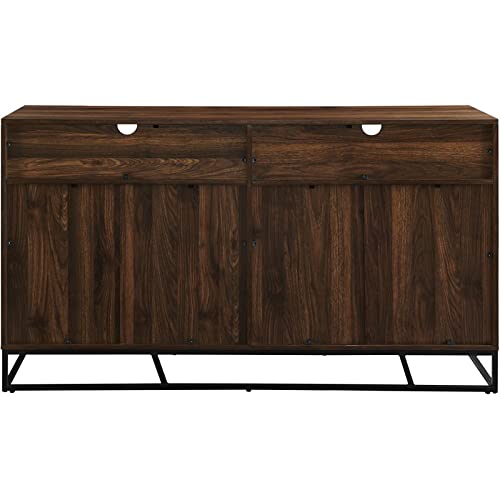 Walker Edison Angled Door Cabinet-Sideboard-Buffet with Open Shelf Storage, 58, Dark Walnut