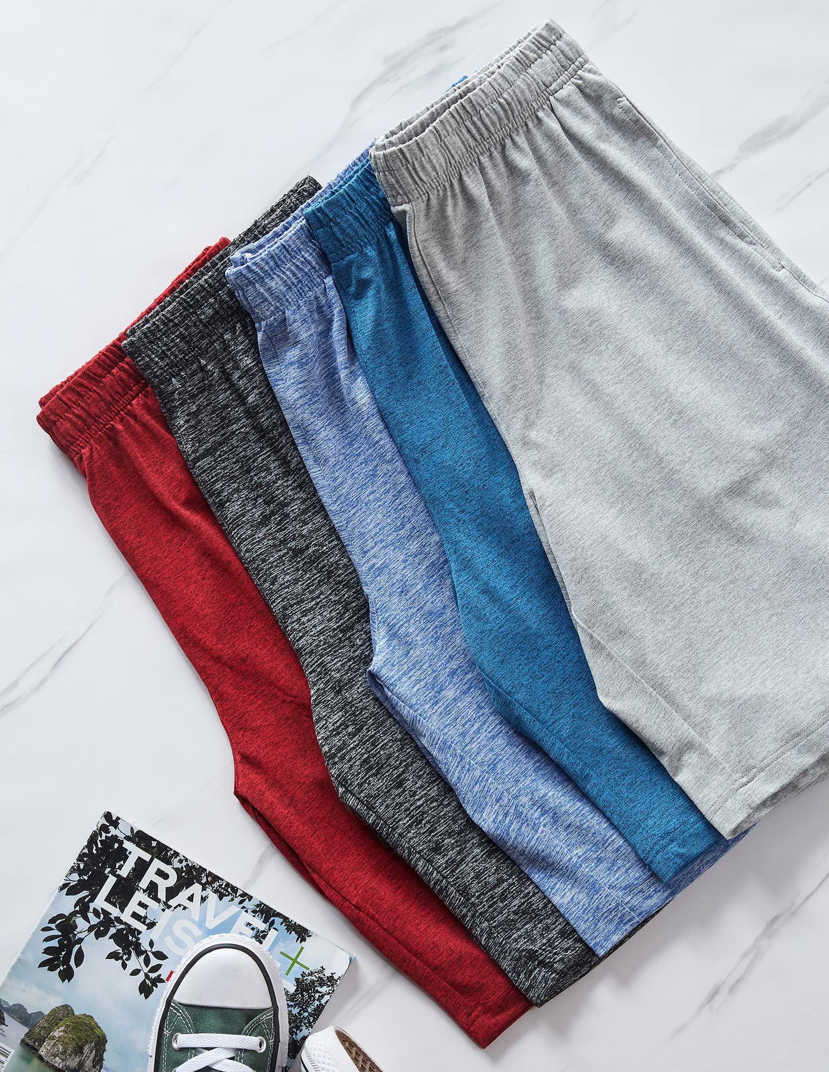 5 Pack Big Boys Youth Athletic Mesh Basketball Shorts with Pockets Quick Dry Activewear (Set 4, Large)