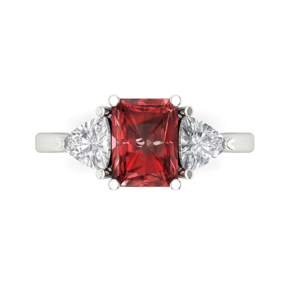 3.0ct Emerald cut 3 stone Solitaire Natural Garnet Designer Anniversary Bridal Engagement Ring 14k White Gold 7.5