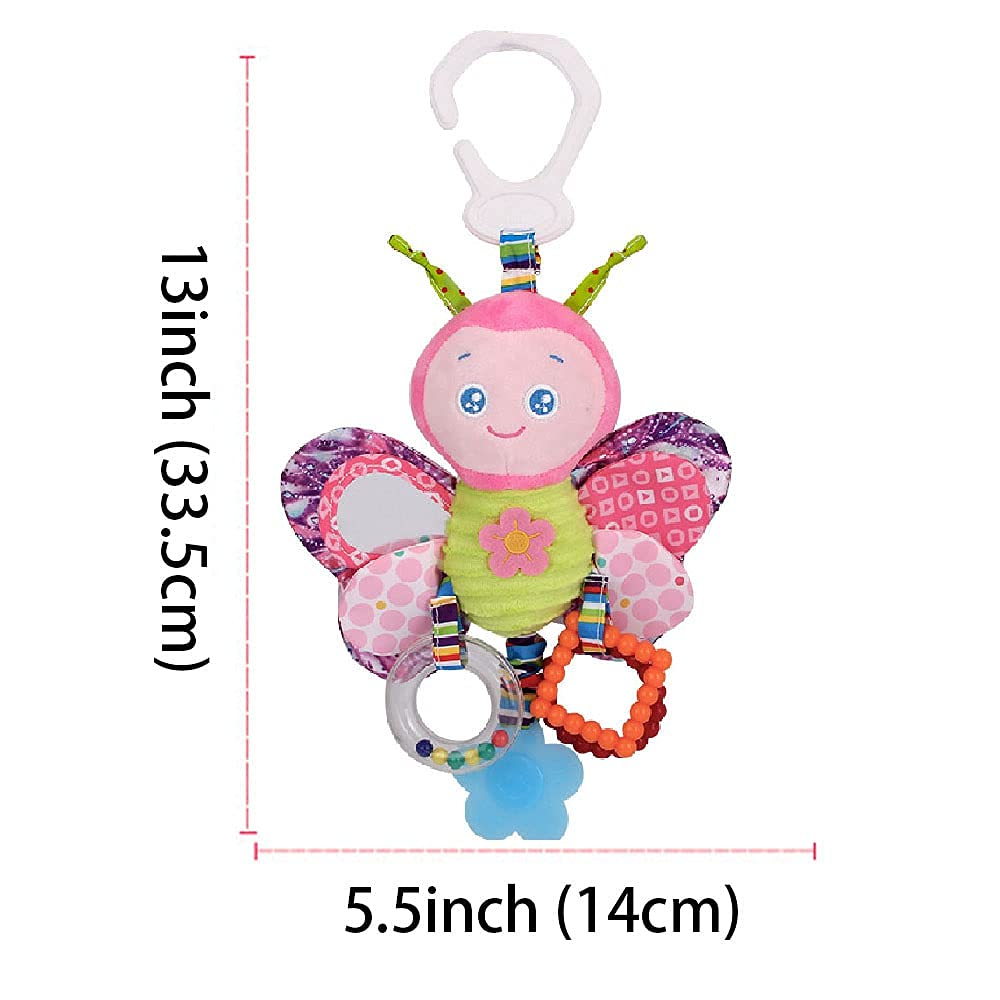 D-KINGCHY Baby Toy 0-6 Months, Baby Car Seat Stroller Toy Teething Toy, Soft Giraffe Hanging Toy with Sound and Teether for 0-3 Years Old (Yellow)