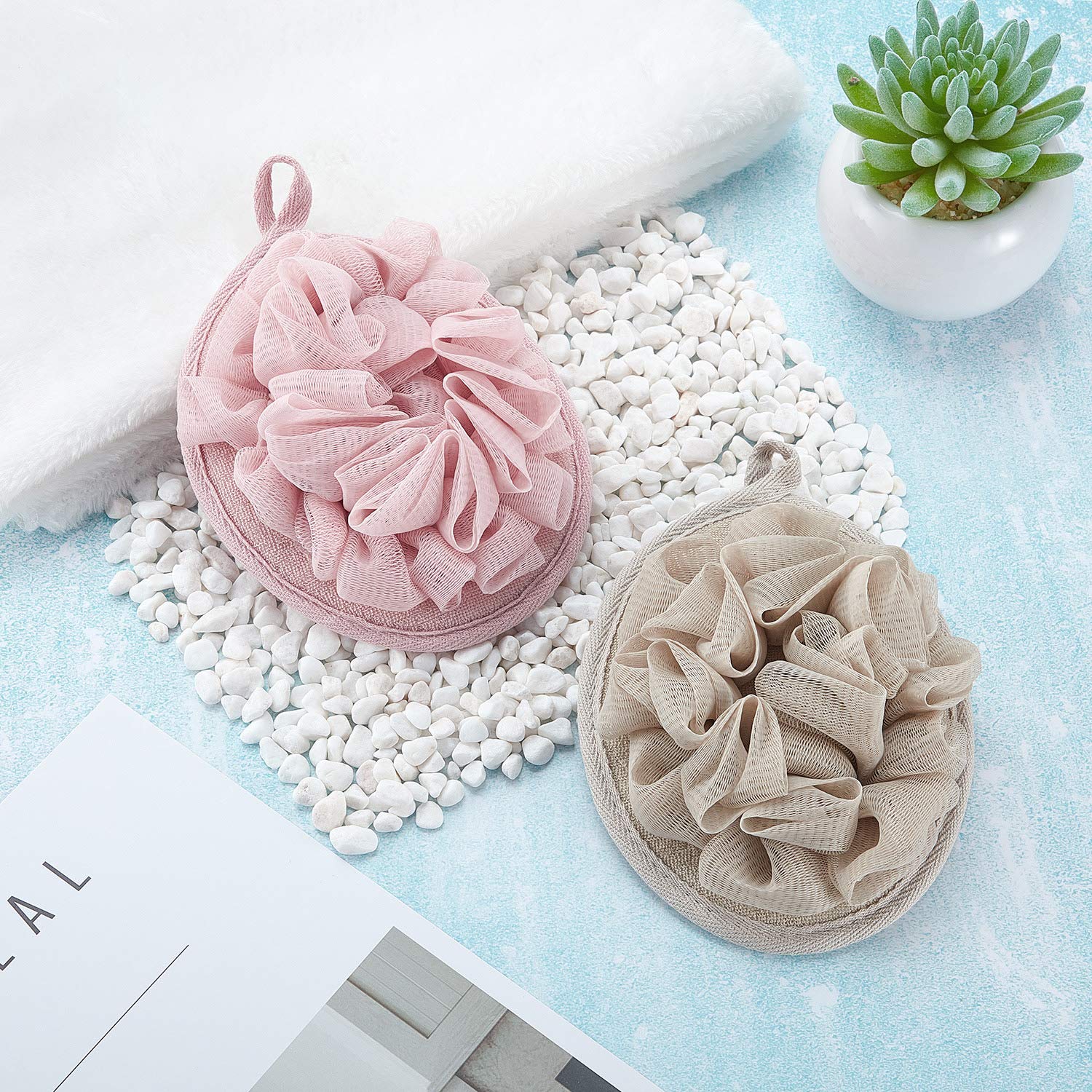 6 Pieces Bath Shower Pouf Sponge Mesh Pouf Shower Ball Exfoliating Body Sponge Pad Shower Scrubber Ball Shower Glove with Flower Bath Ball