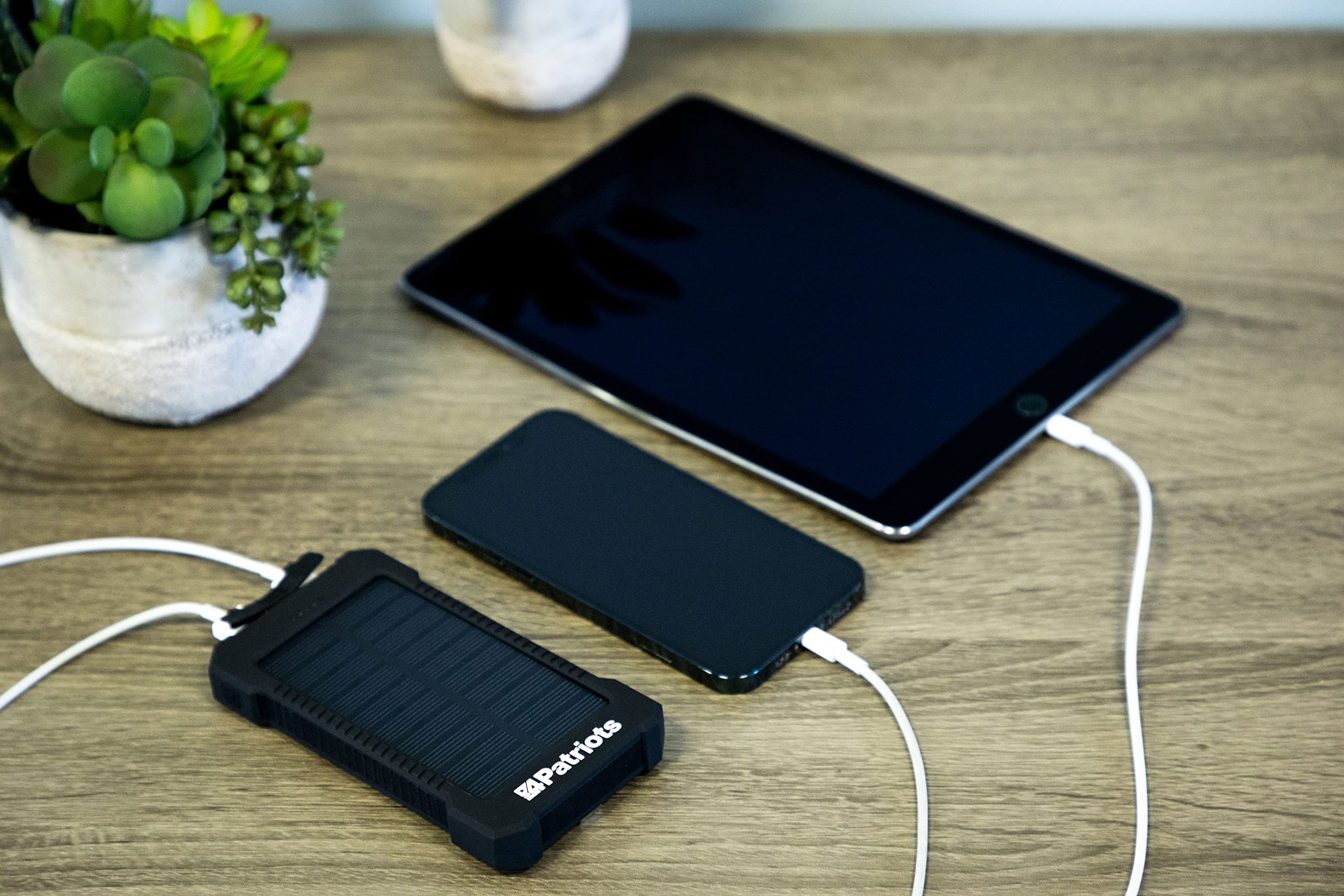 4Patriots 4-Pack Patriot Power Cell Bundle: Portable Solar Power, Rechargeable Battery 2 USB Ports, 8,000 mAh Lithium Polymer Battery, LED Flashlight, Great for Hiking or Emergencies