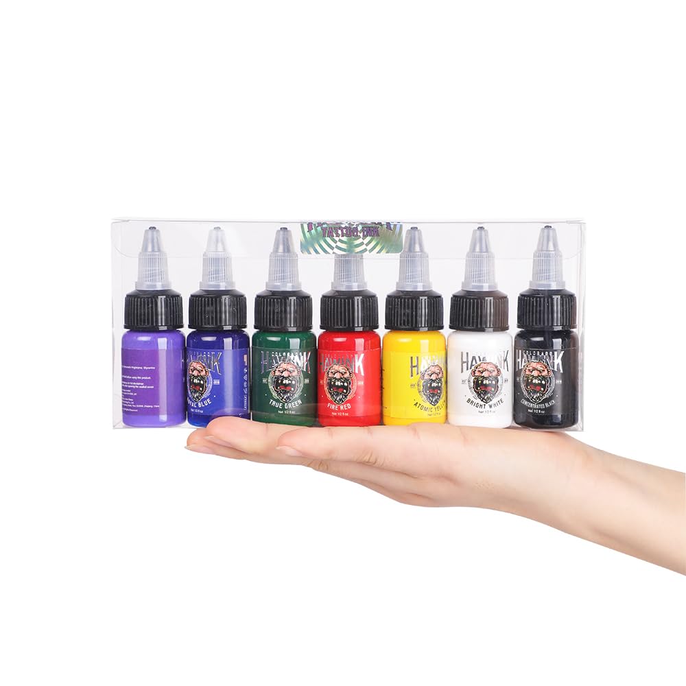 HAWINK Tattoo Ink Set 1/2oz (15ml) Tattoo Supply Ink USA 7 Colors Pigment Kit TI203-15-7