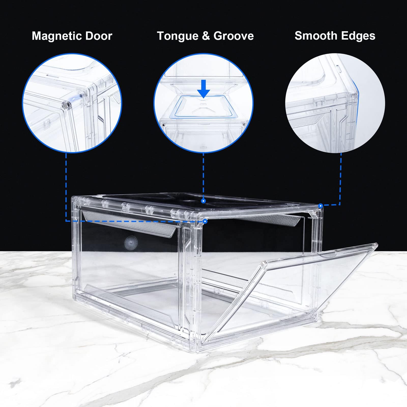 AOHMPT Upgraded 12 Pack Shoe Box,Acrylic Clear Shoe Boxes,Drop Front Shoe Storage Box,Clear Plastic Stackable Sneaker Box,Shoe Containers,Shoe Display Case,Sneaker Storage,Fits Up to Size 15