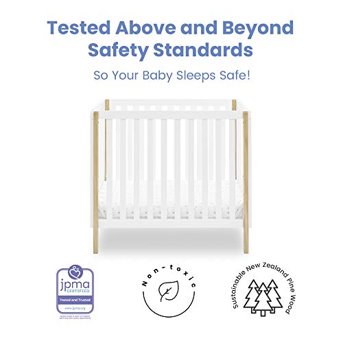 Delta Children Gio Mini Crib with 2.75" Mattress Included, Bianca White/Natural