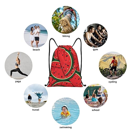 Adasomu Red Watermelon Portable Drawstring Bags For Women/Men, Lightweight Drawstring Backpack For Gym Yoga Shopping Trip
