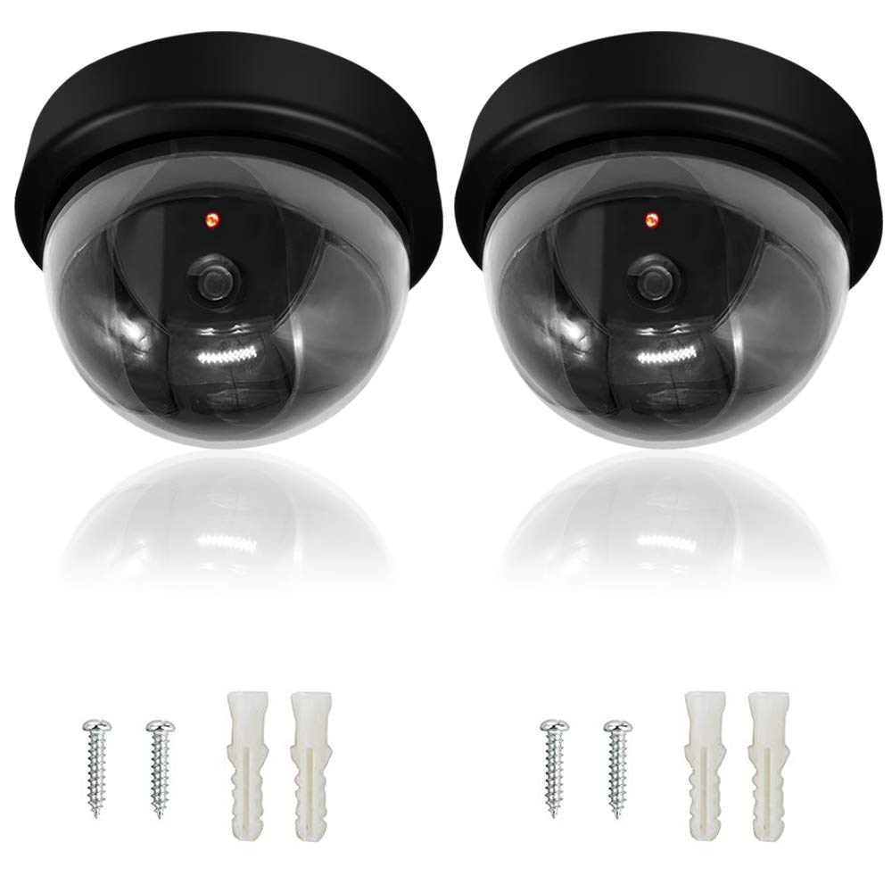 findTop Dummy Camera CCTV Surveillance System with Realistic Simulated LEDs, 2 Pack Fake Hemisphere Security Camera with 5 Pieces Warning Security Alert Sticker Decals