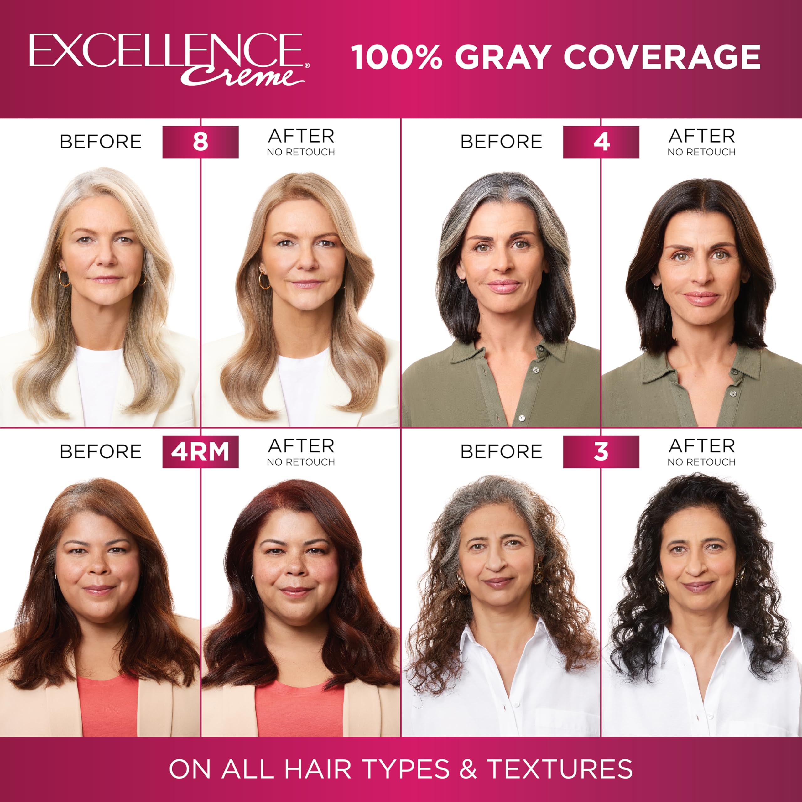 L’Oréal Paris Excellence Creme Permanent Hair Color, 5RB Medium Reddish Brown, 100 percent Gray Coverage Hair Dye, Pack of 2