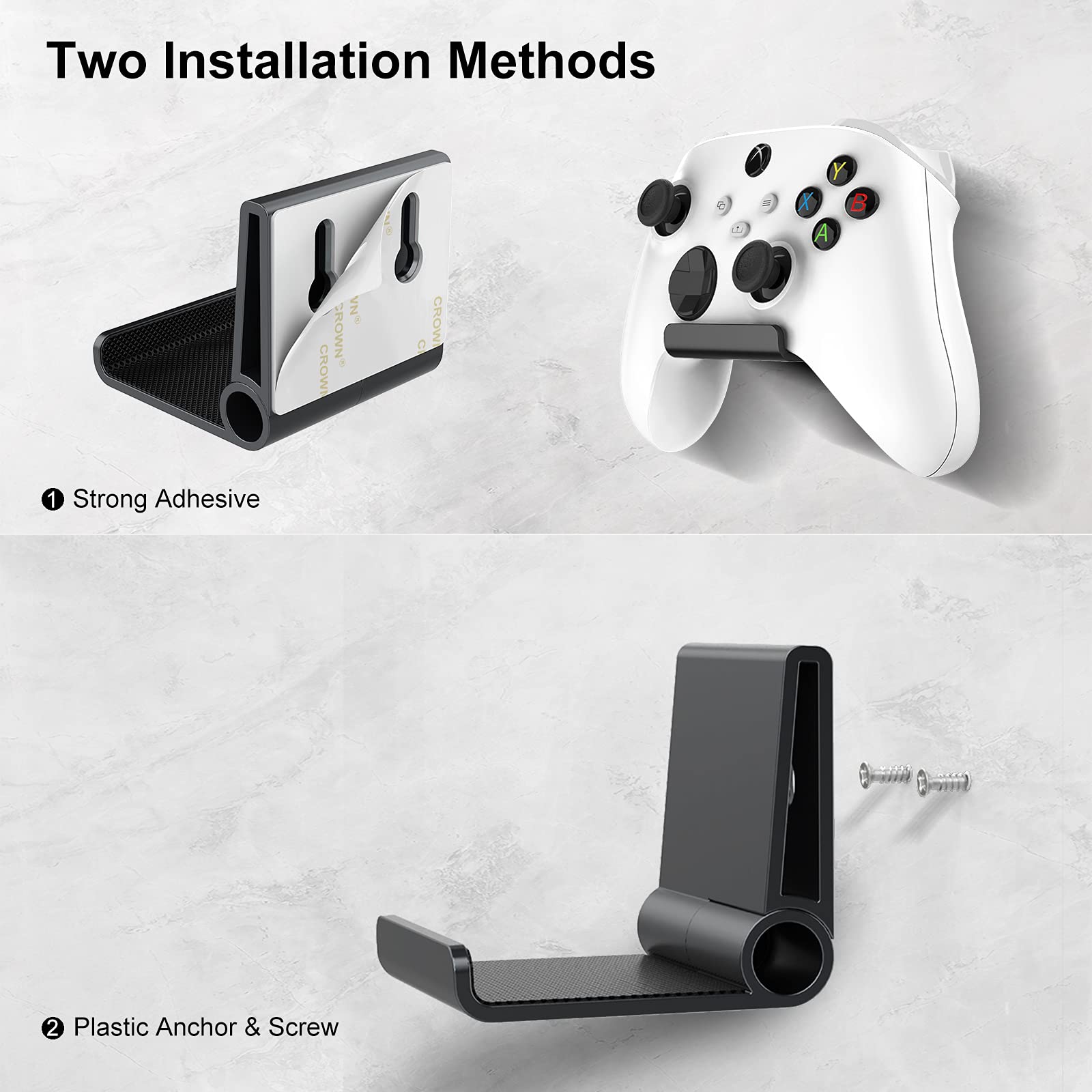 6 Pack Foldable Controller Holder Wall Mount for Xbox Switch Pro PS5 PS4 PS3 Strong Adhesive/Screw Upgraded Controller Stand Hanger with Anti-slip Pad Universal Game Controller & Headphone Accessories