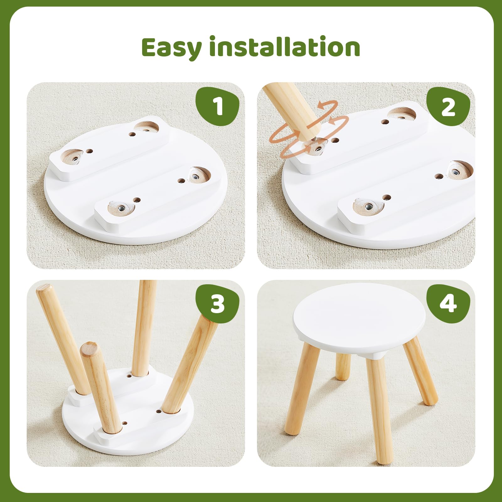 Beright Wooden Step Stool for Kids, 9 Inch Round Kids Chair fit with Sensory Table, Sturdy Sitting Stool with Assembled Four-Legged for Children Toddler, 2 Pack