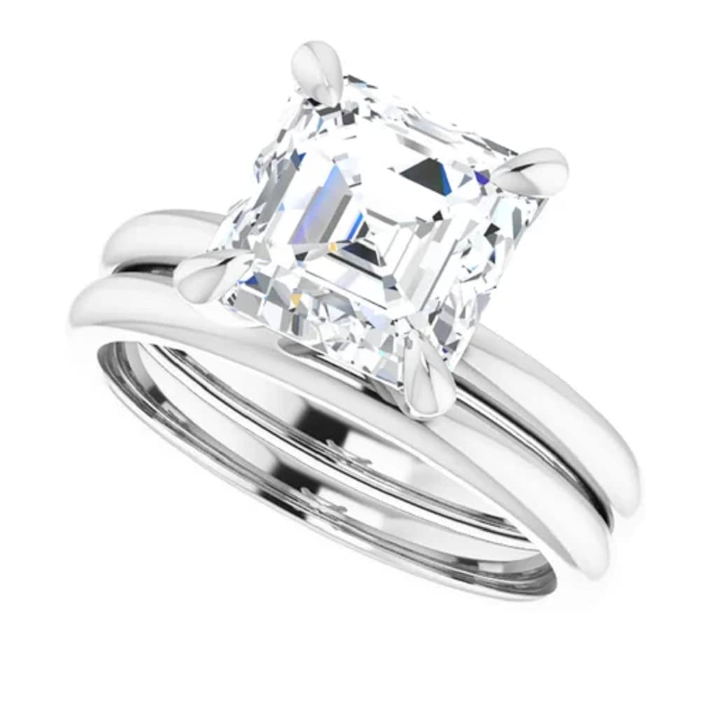 3.5 CT Asscher Cut VVS1 Colorless Moissanite Engagement Ring Set, Wedding/Bridal Ring Set, Sterling Silver Vintage Antique Anniversary Promise Ring Set Gift for Wife (4)