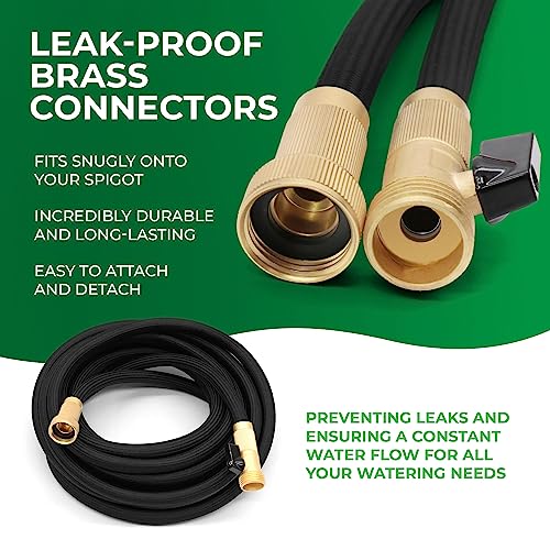 LightHose Garden Hose, NON-EXPANDABLE Garden Hose, Super Light Weight Hose, No Burst, 3/4 inch Solid Brass Connectors, 50 Ft, Black