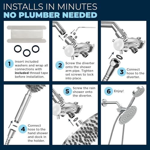 ALL METAL Dual Shower Head Combo – CHROME - 8 Inch Rainfall High Flow Shower Head & Handheld Shower Head High Pressure with Hose 6ft - Hotel-like Luxury Double Shower Heads with Rain Shower Sprayer