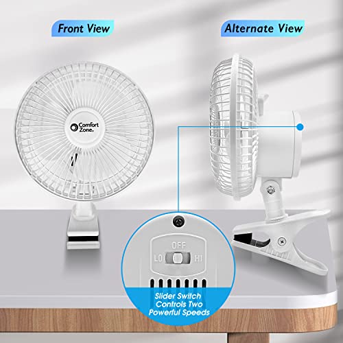 Comfort Zone CZ6CBK 6" Quiet Portable Indoor 2-Speed Desk Fan with Clip and Fully Adjustable Tilt, Black