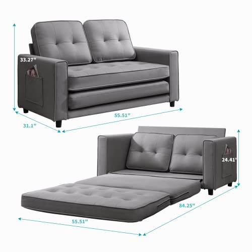 BALUS Convertible 3-in-1 Folding Sofa Bed, Loveseat Sleeper Cot, 84" Tri-Fold Multi-Function Modern Breathable Couch, Folding Mattress for Guests, Futon for Living Room, Floor Sofa Bed(Light Grey)