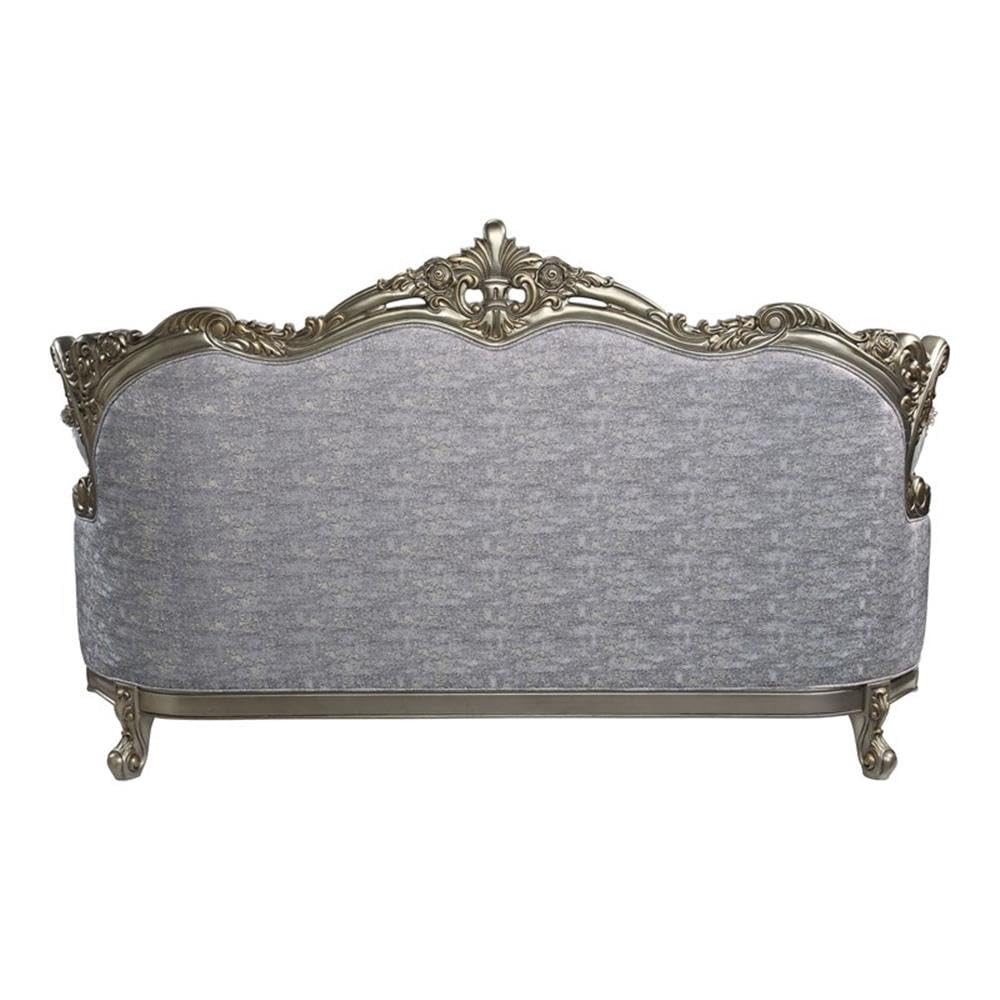 Acme Furniture Miliani Tufted Fabric & Wood Sofa with 5 Pillows in Gray/Bronze