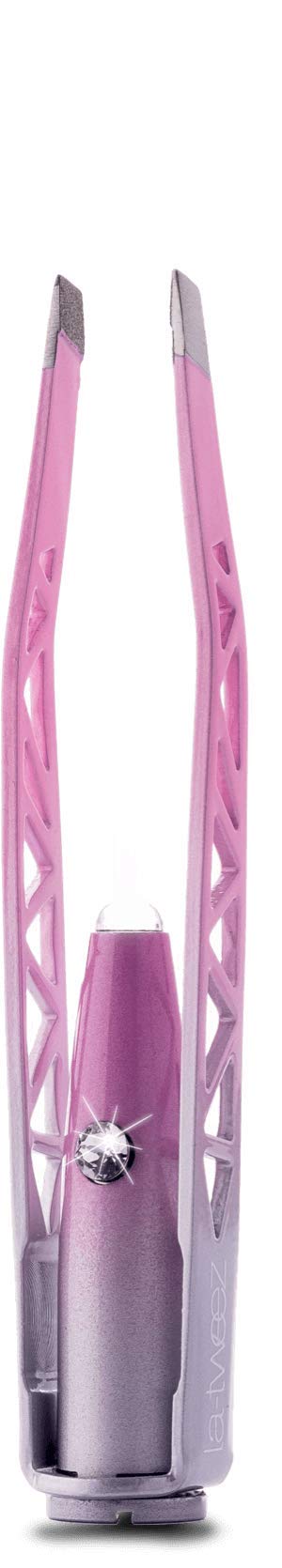 La-tweez Pro Illuminating Tweezers & Mirrored Carry Case with Diamond Dust Tips, Pink Ombre, 0.5 pound