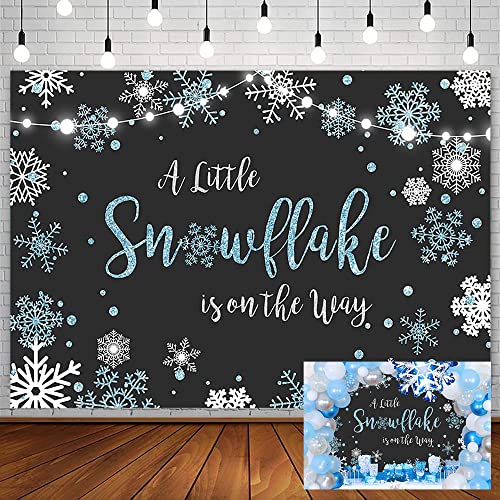 AIBIIN 7x5ft Snowflake Baby Shower Backdrop Winter Blue and Silver Snowflake Baby Shower Party Decorations Wonderland Snow Diamond Glitter Christmas Xmas Banner Photography Background Photo Props