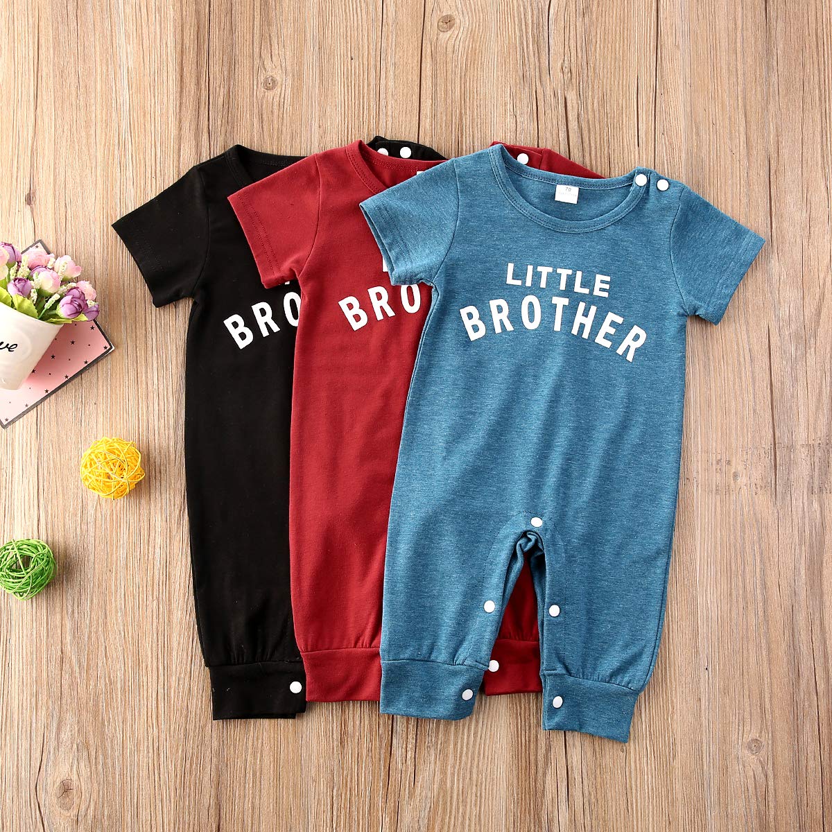 hwojjha Newborn Baby Boy Romper Clothe, Little Brother Romper Short Sleeve Jumpsuits One Piece Outfit (blue, 0-3 months)